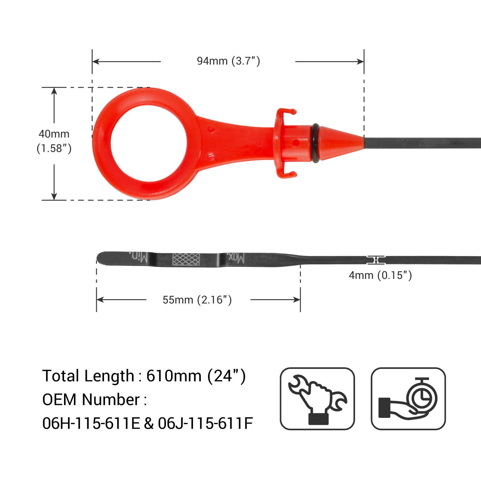 Engine Oil Dipstick 06H 115 611E 06J 115 611F EWK