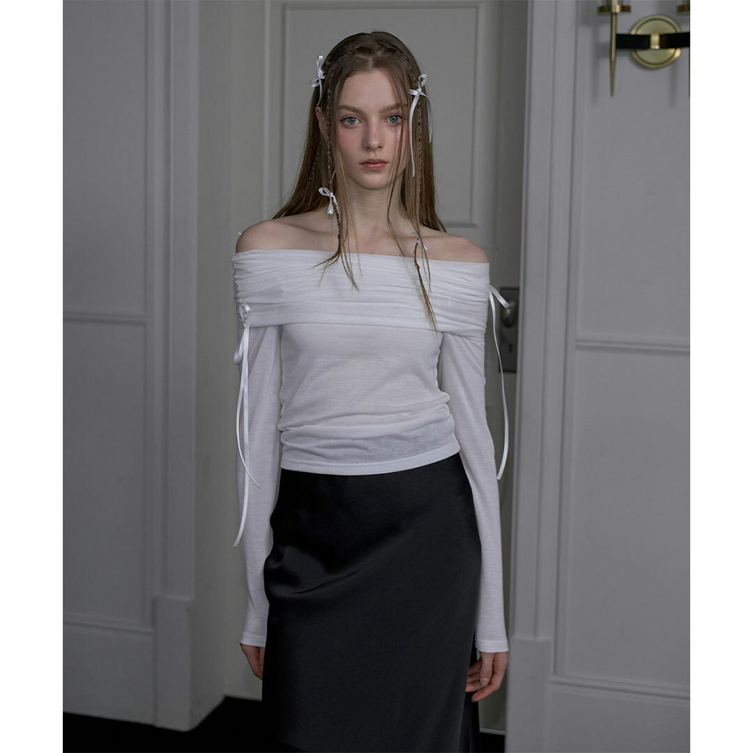 【Rose Frantz】【網店限定】Ribbon Off Shoulder Long Sleeve [Whi
