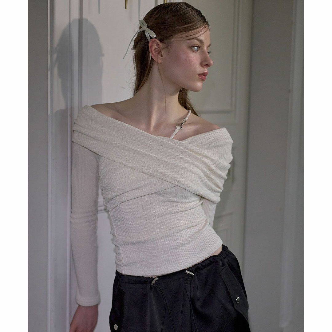 【Rose Frantz】【網店限定】Cross Off Shoulder Knit [Cream]