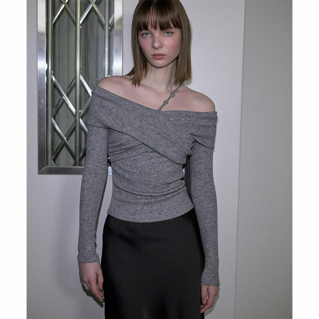 【Rose Frantz】【網店限定】Cross Off Shoulder Knit [Gray]