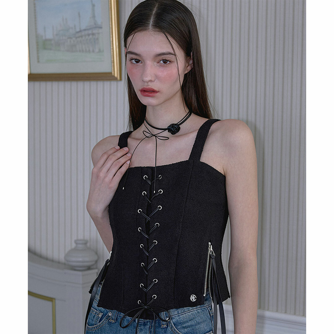 【Rose Frantz】【網店限定】Leather Strap Eyelet Sleeveless [Bla
