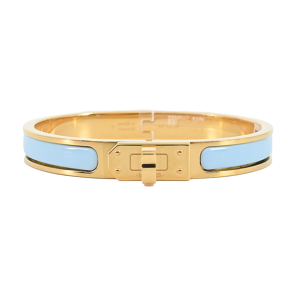 Hermes Mini Clic Kelly 窄版琺瑯手環(8X極地藍/金)