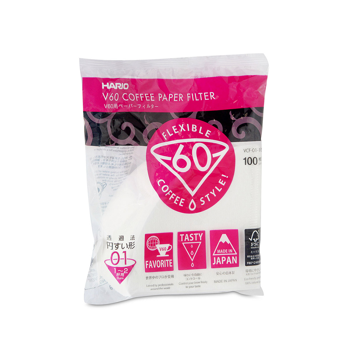 HARIO V60 Coffee Paper Filter 01 White (100 Sheets)