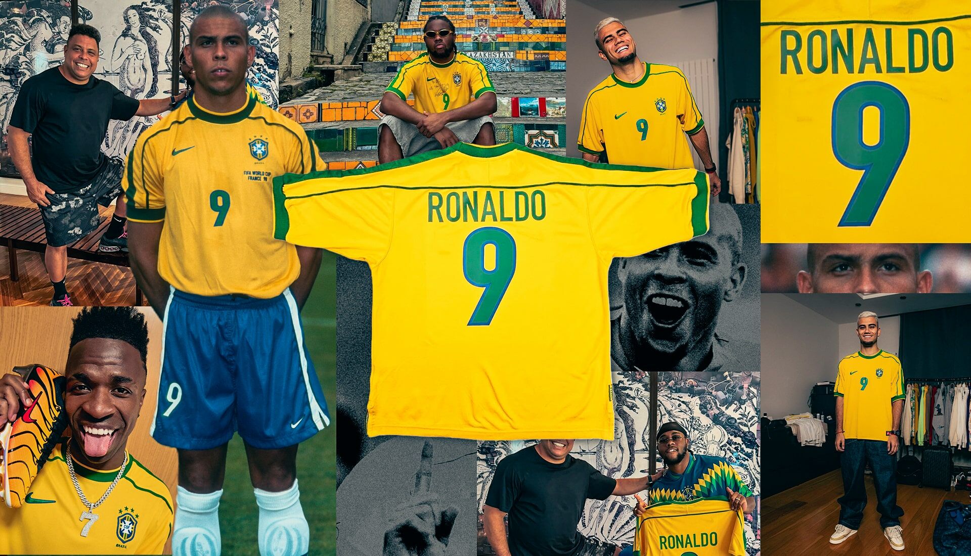 1998 Brazil Retro Home Shirt with 9 RONALDO