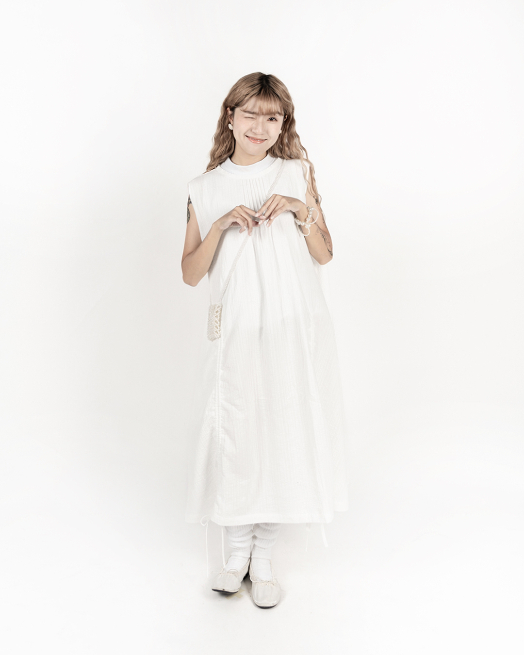 Kiki.co made 】Stripe Ribbon Onepiece White