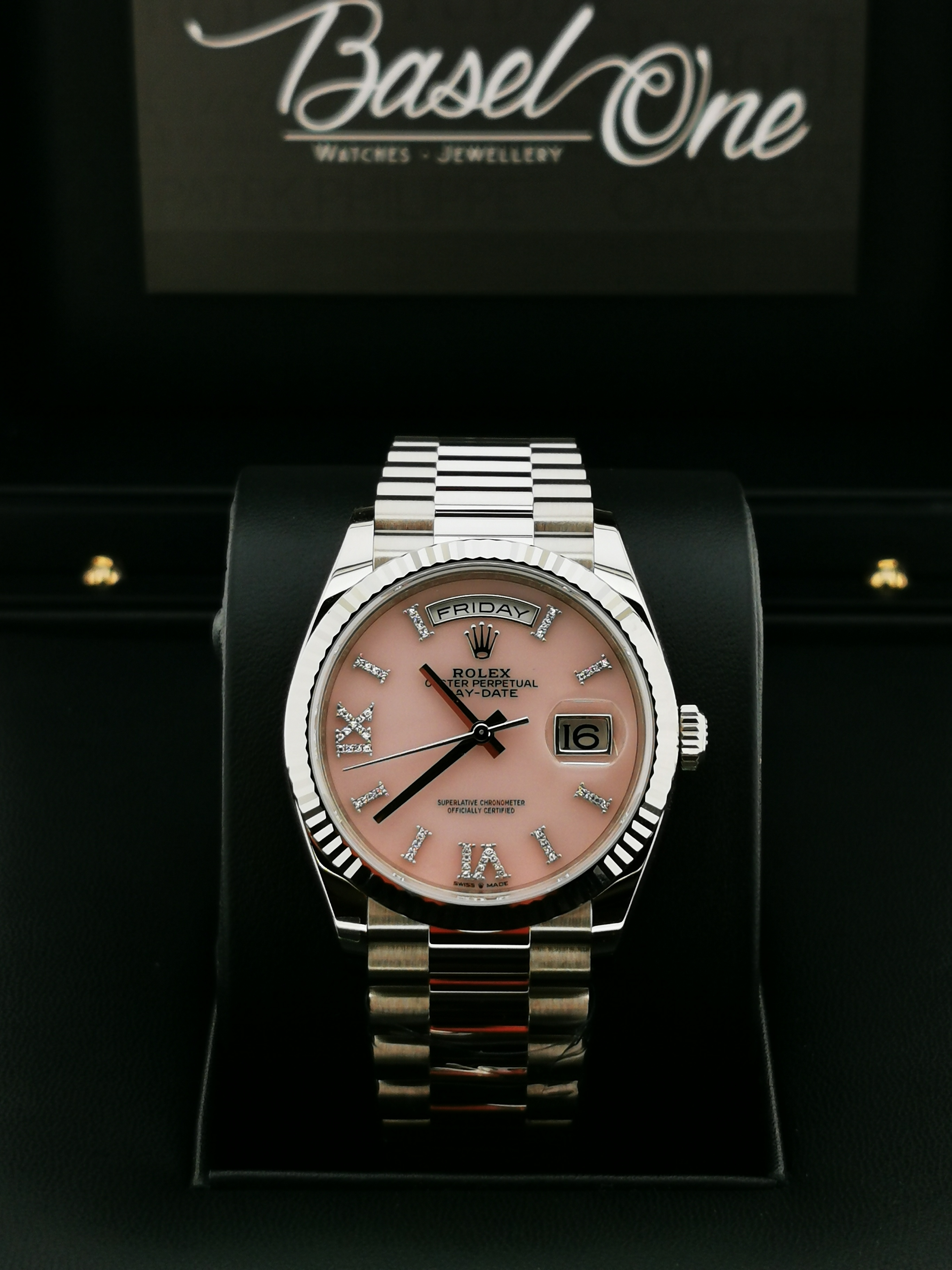 128239 | ROLEX PINK OPAL DIAMOND SET DAY-DATE 36