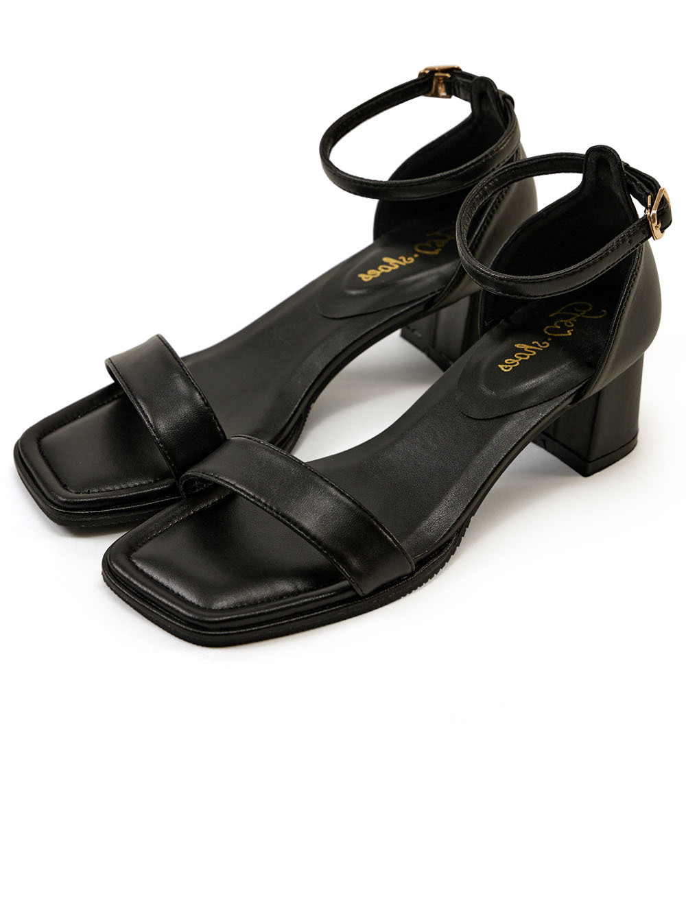 FM SHOES 一字美腿高跟涼鞋 黑