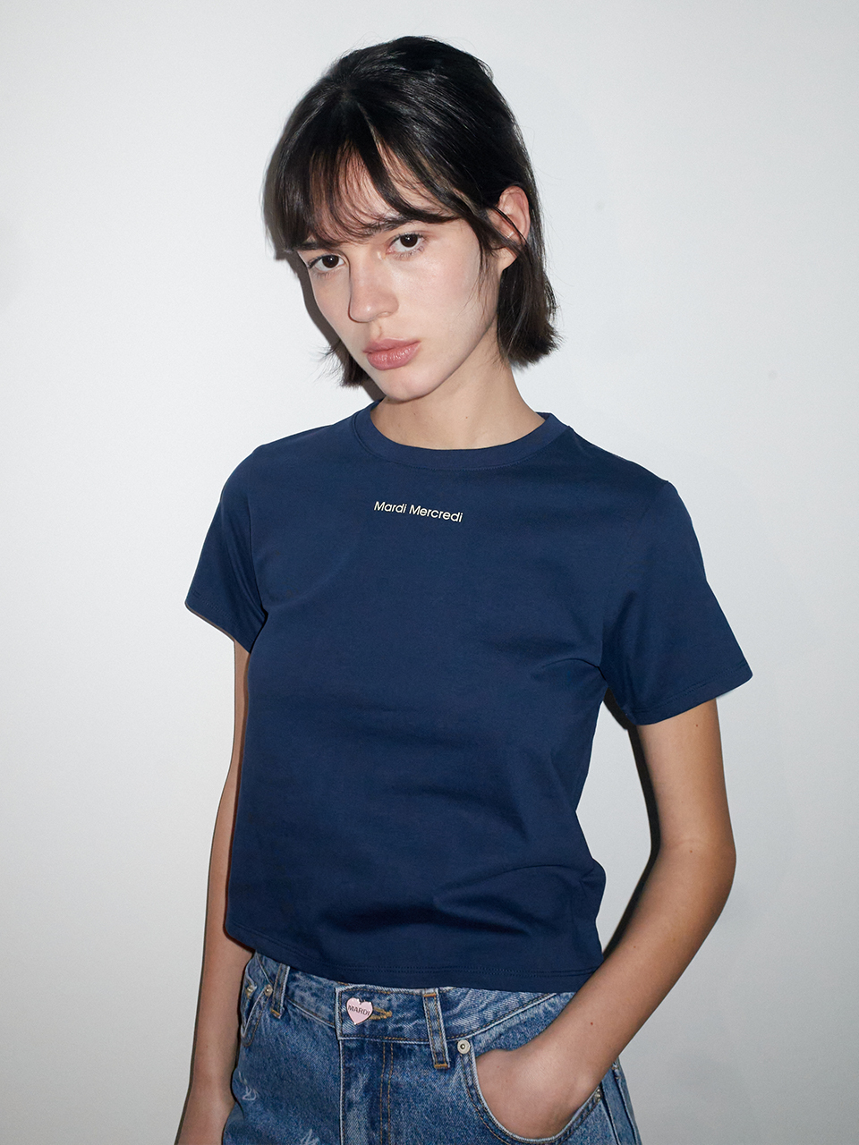 Mardi Mercredi SLIM TSHIRT LOGO ESSENTIAL_NAVY CREAM