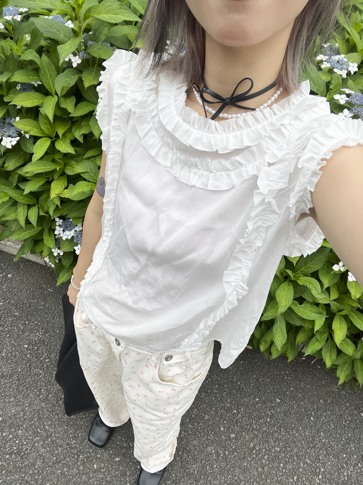 推~ rounded ruffle long back ribbons vest (WHITE)