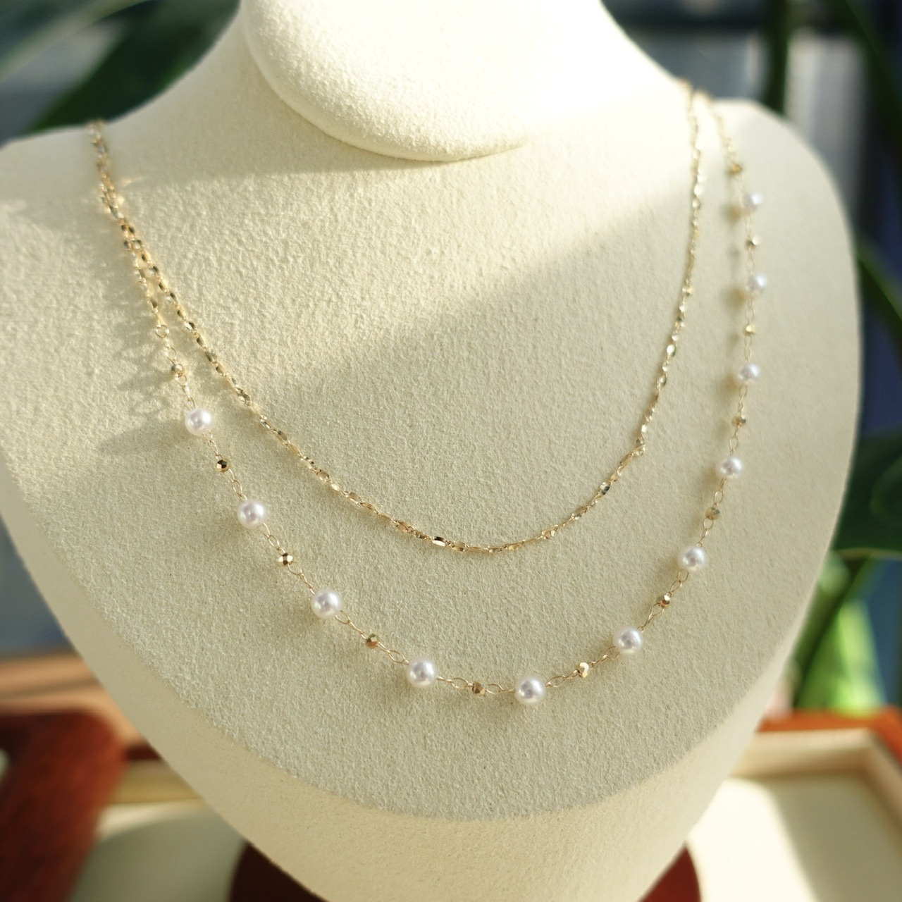 18K金Baby Akoya珍珠雙層項鍊 (3-4mm)