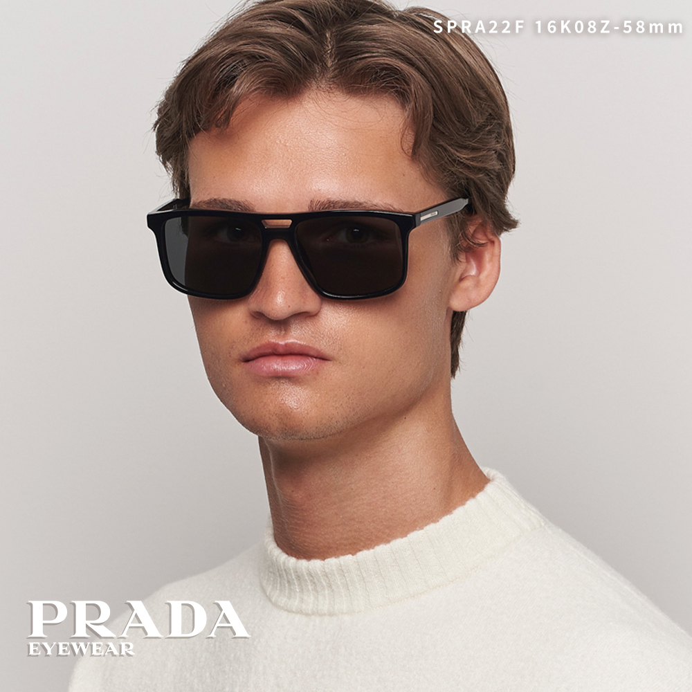 【PRADA】SPR A22-F 16K-08Z-58mm 雙槓方框太陽眼鏡♥