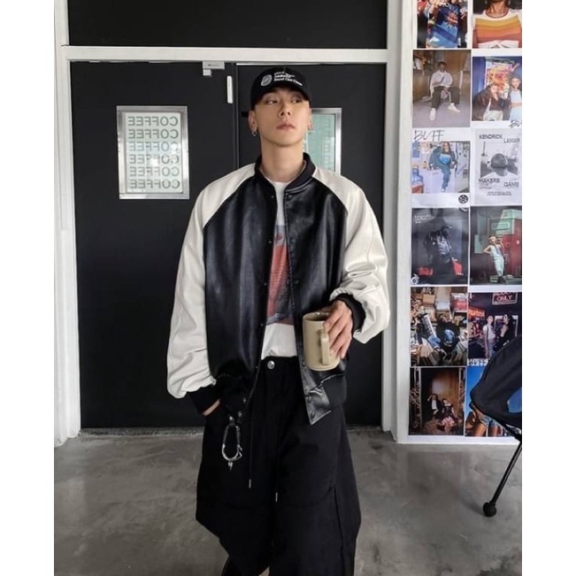 【快速出貨】高品質 拼接排扣 皮質 棒球外套[KC4]