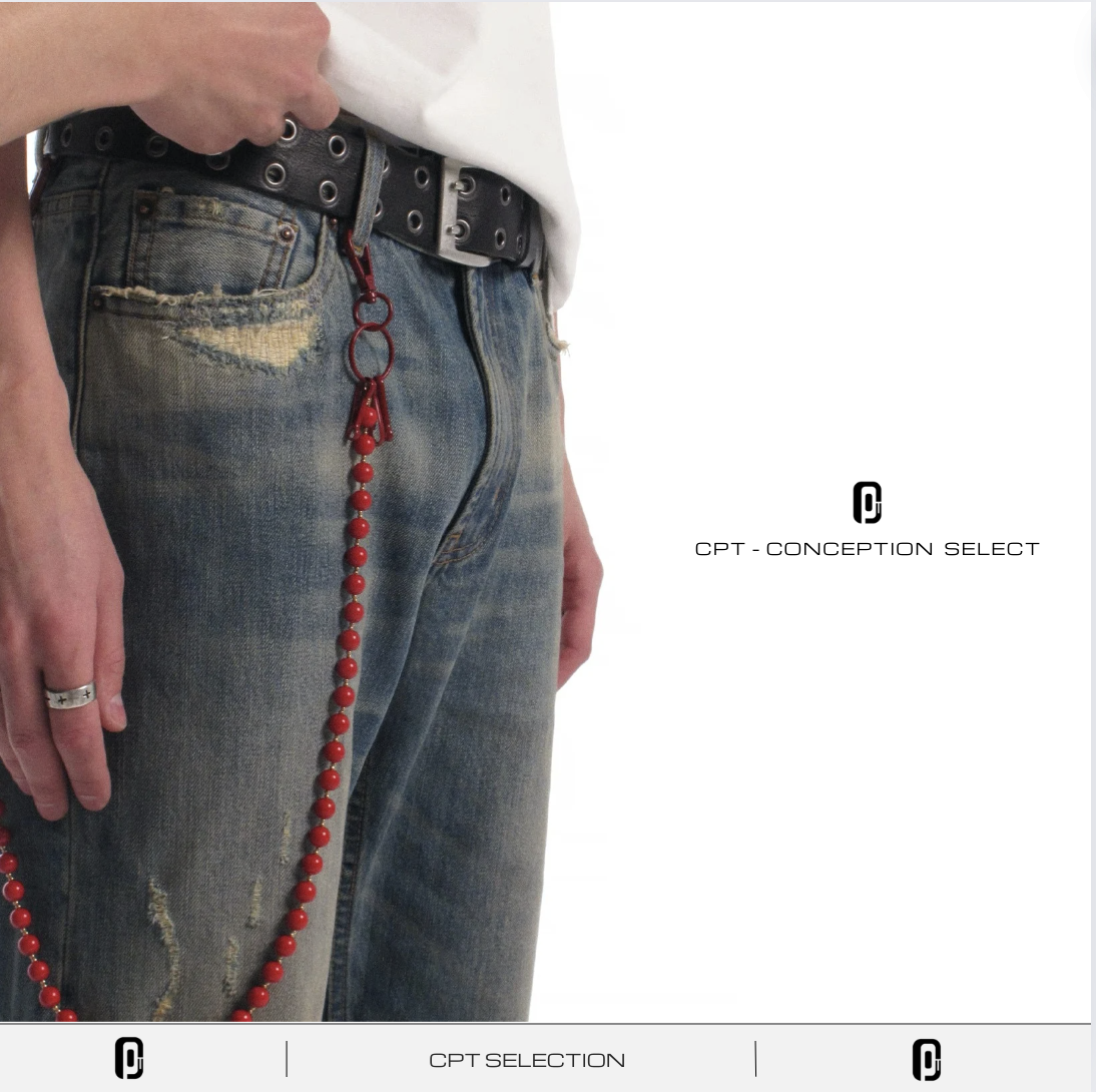 CPT SELECTION 壓克力 不鏽鋼 紅色手工串珠褲鏈