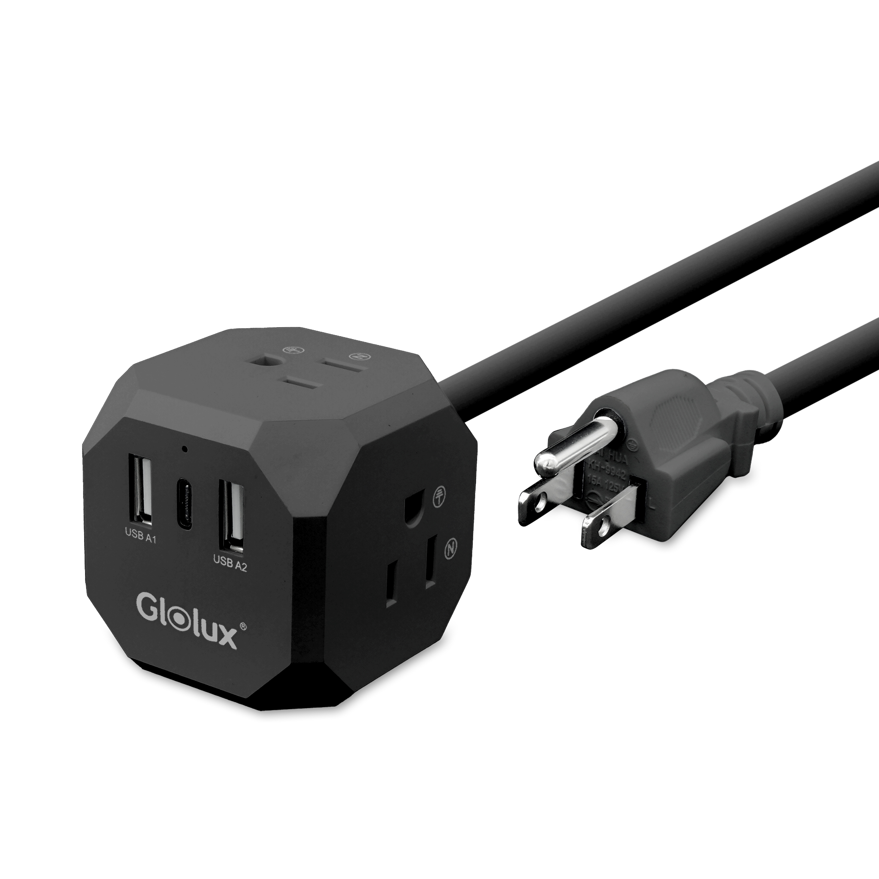 Glolux 流星錘 3面插座3孔3P插頭+2USB + 1Type-C (15W) 延長線2.1M(7尺)