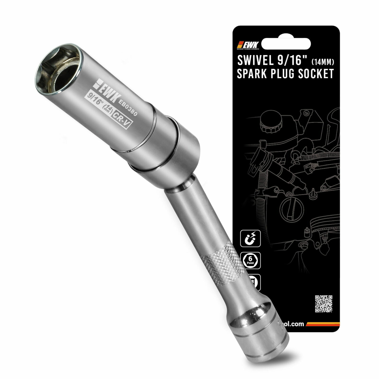 9/16" (14mm) Swivel Magnetic Spark Plug Socket | EWK