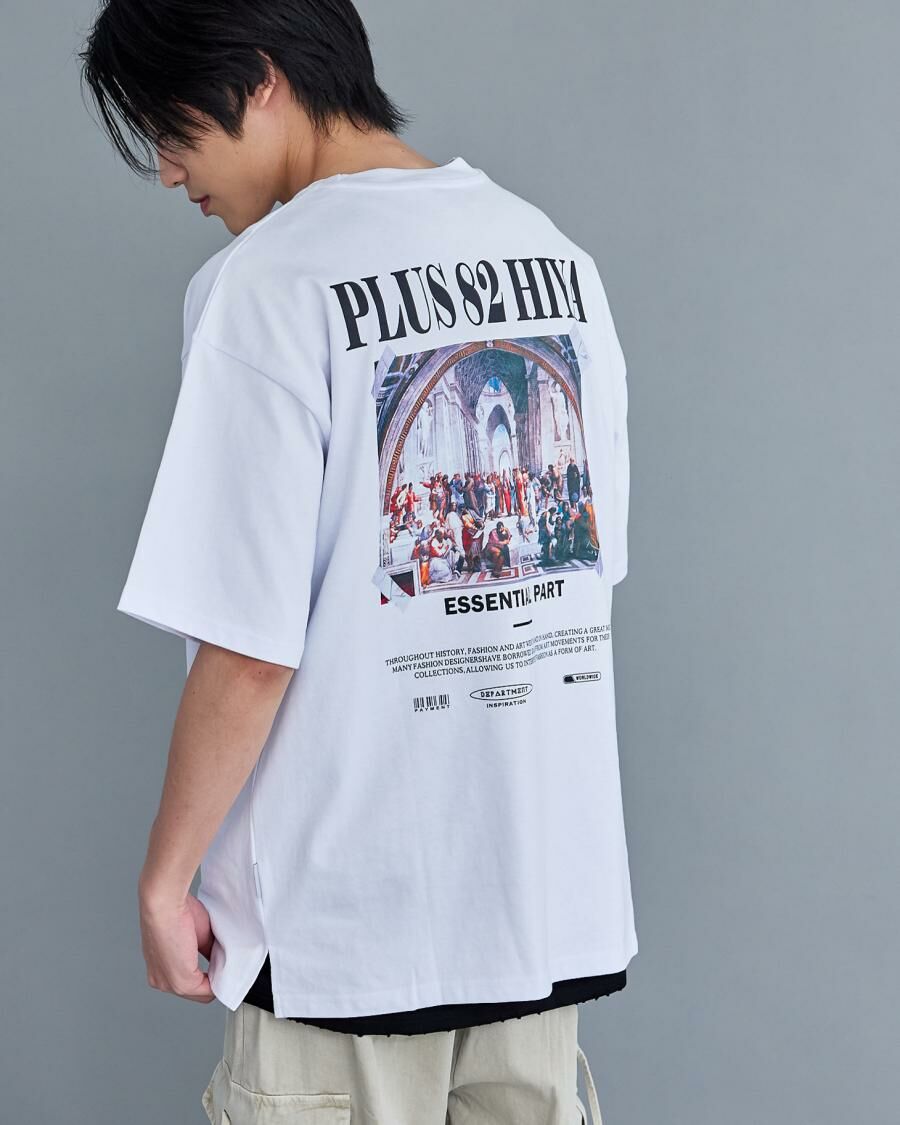 美式Plus Hiya文字落肩寬版tee (白色)