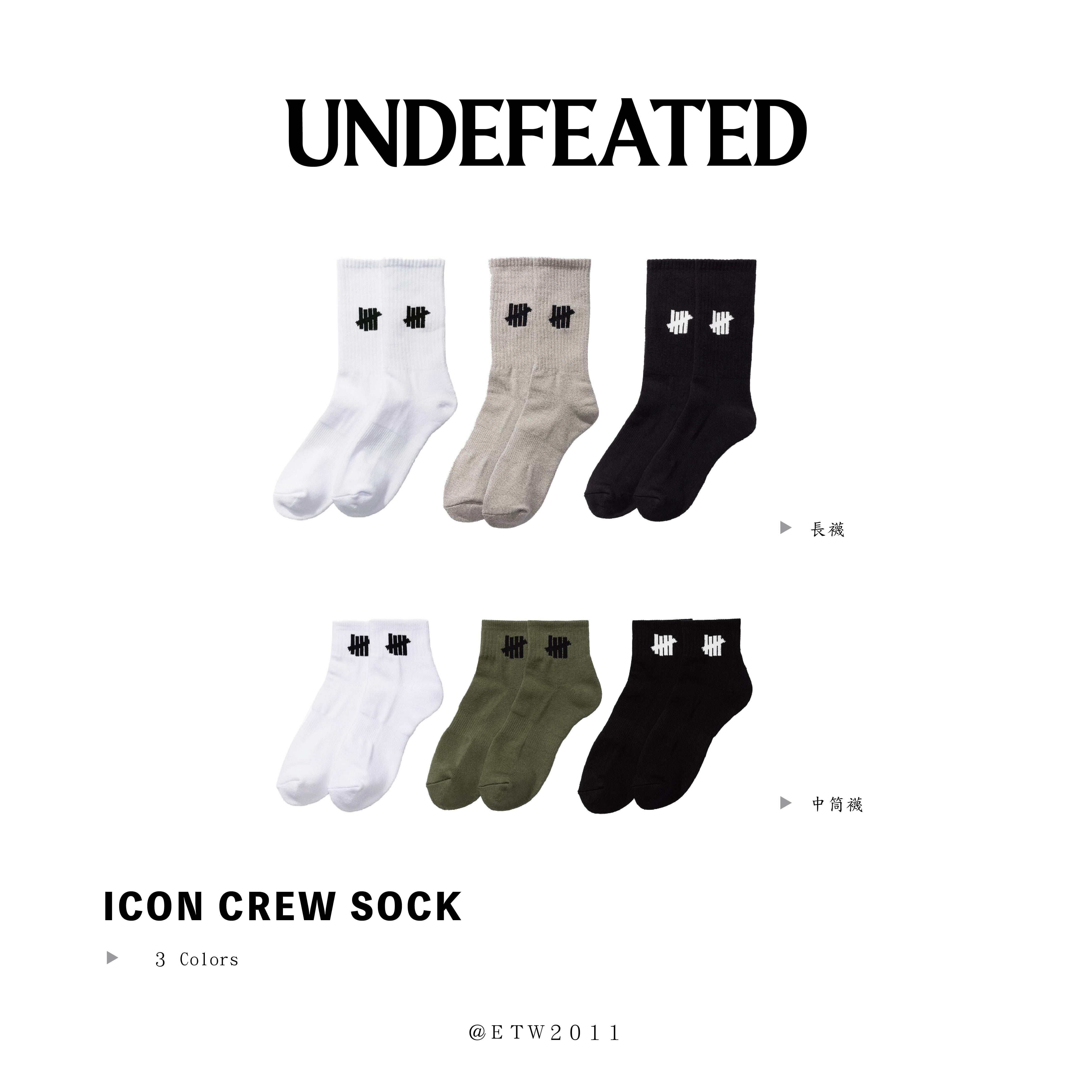 ☆ETW☆【台中店】UNDEFEATED ICON CREW SOCK 襪子 長襪 中筒襪 黑 白 灰 墨綠