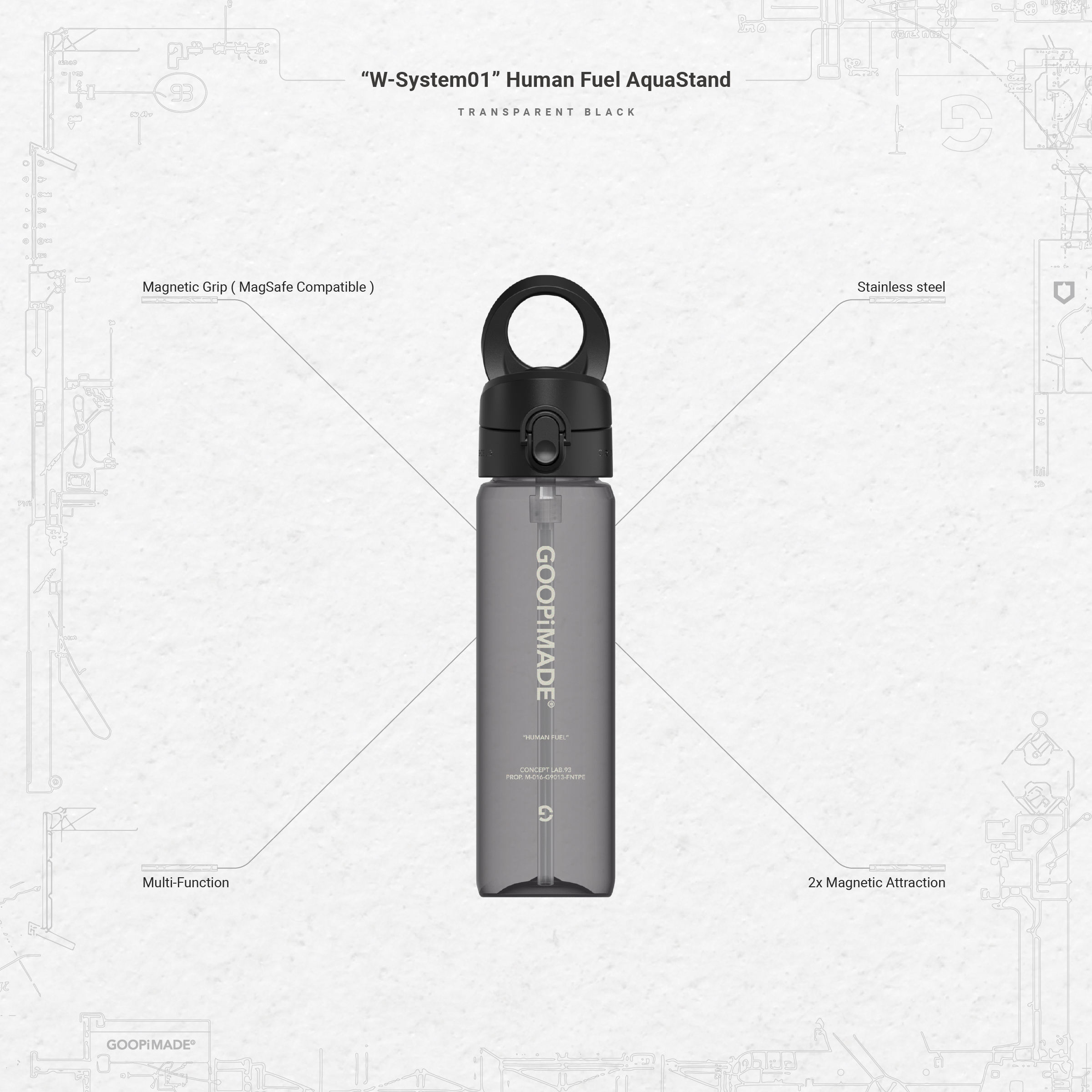 “W-System01” Human Fuel AquaStand - Transparent Black