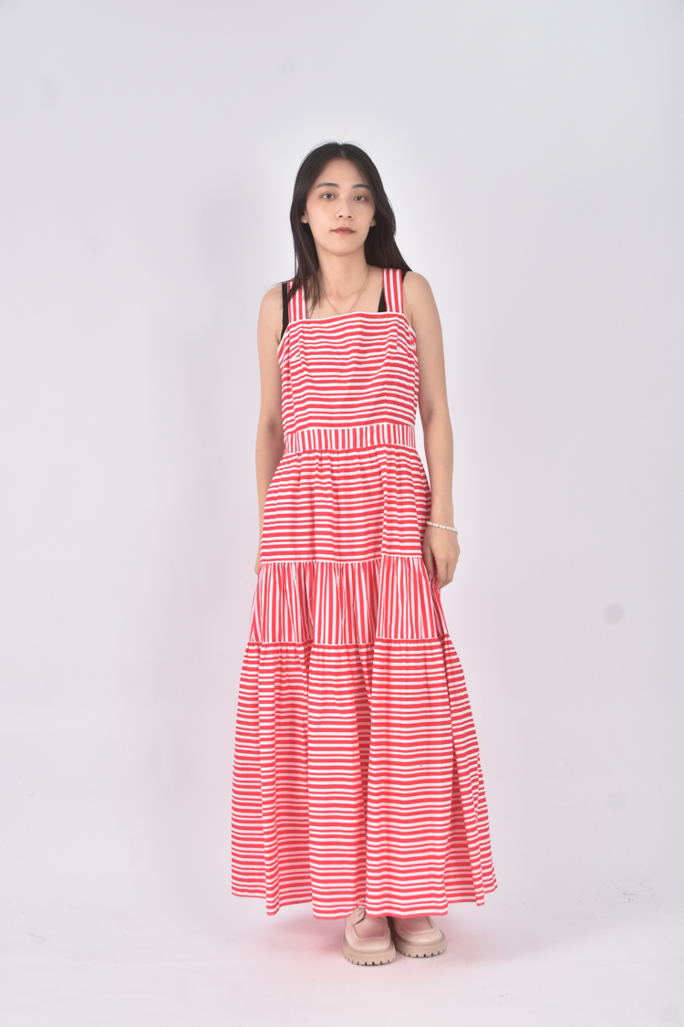 二拾衫-(S) iroo棉質無袖條紋紅色洋裝二手衣｜30日無條件退貨