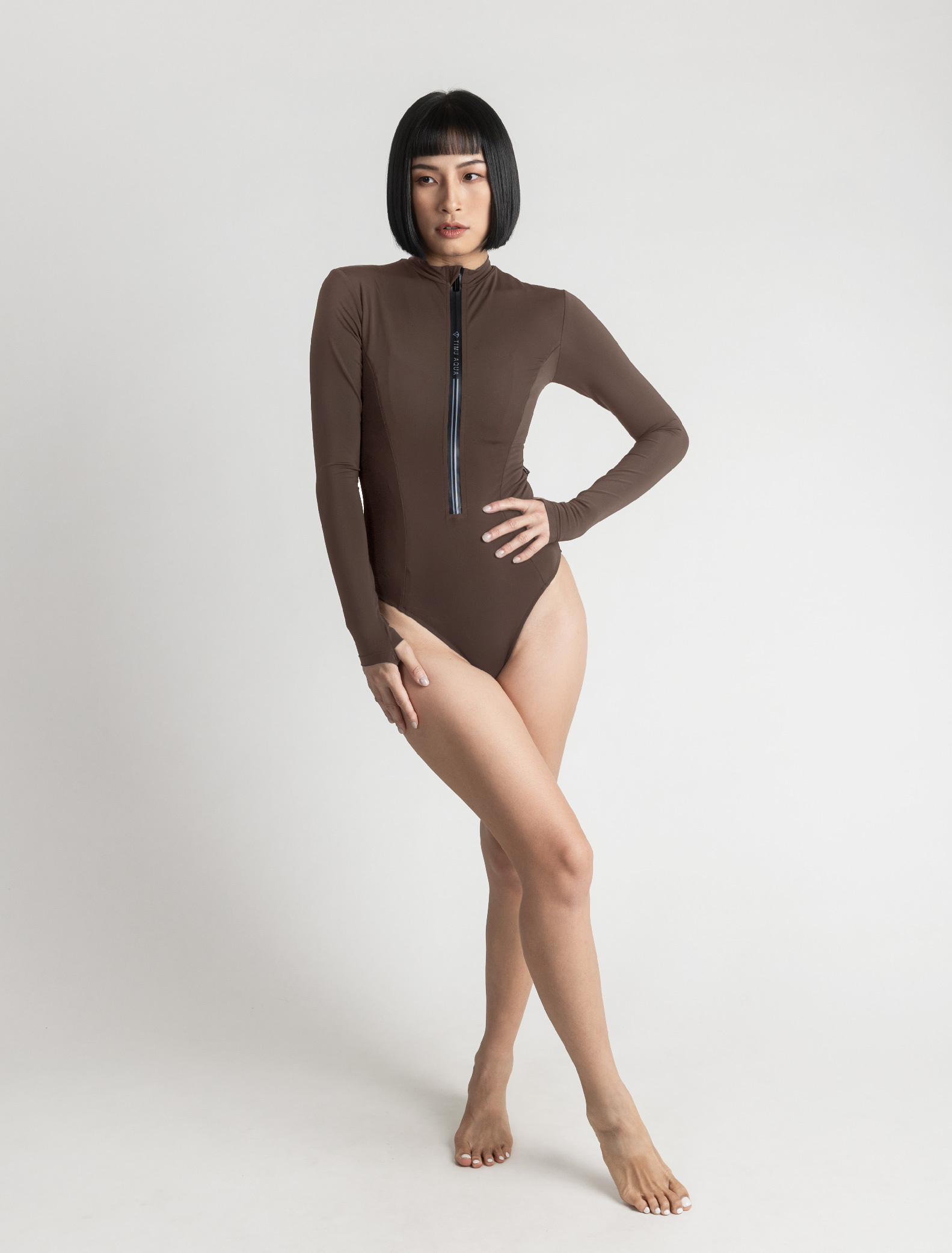 Nut Brown 堅果棕 / 貓女 Catwoman 隱形口袋連身防曬衣｜TIMU AQUA