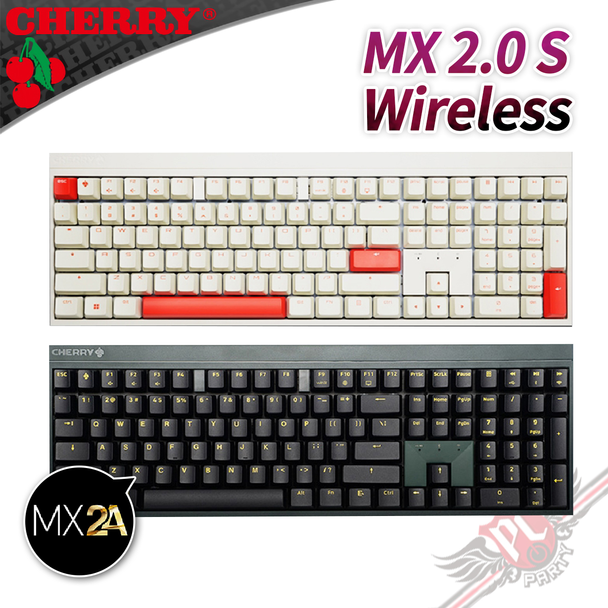 PCPARTY CHERRY 德國原廠 MX2.0S 三模無線電競鍵盤 有線/2.4G/藍牙 MX2A