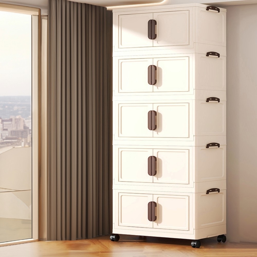 【AOTTO】55面寬奶油風雙開磁吸五層折疊收納櫃()