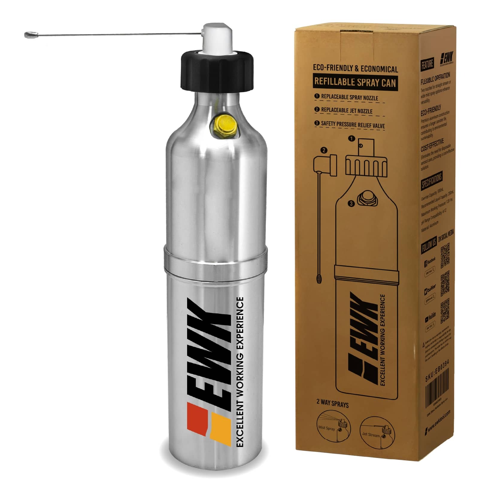 Aluminum Refillable Pressurized Aerosol Spray Can | EWK