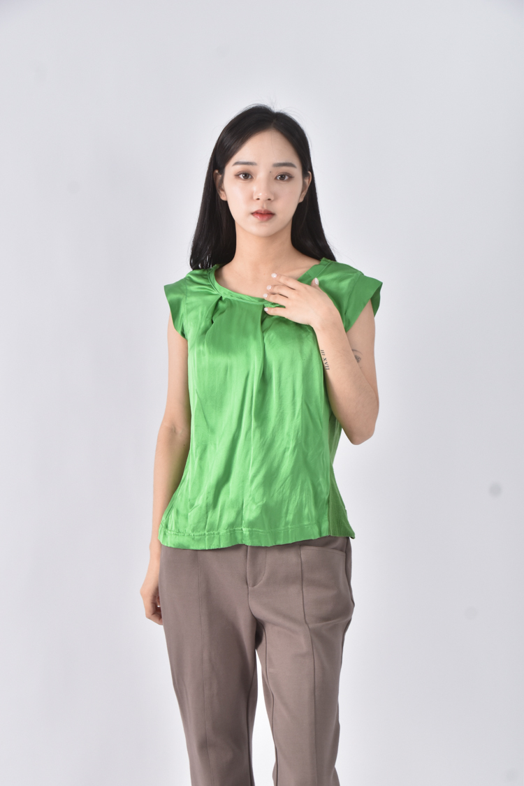 二拾衫-(S) iroo針織無袖拼接綠色上衣二手衣｜30日無條件退貨