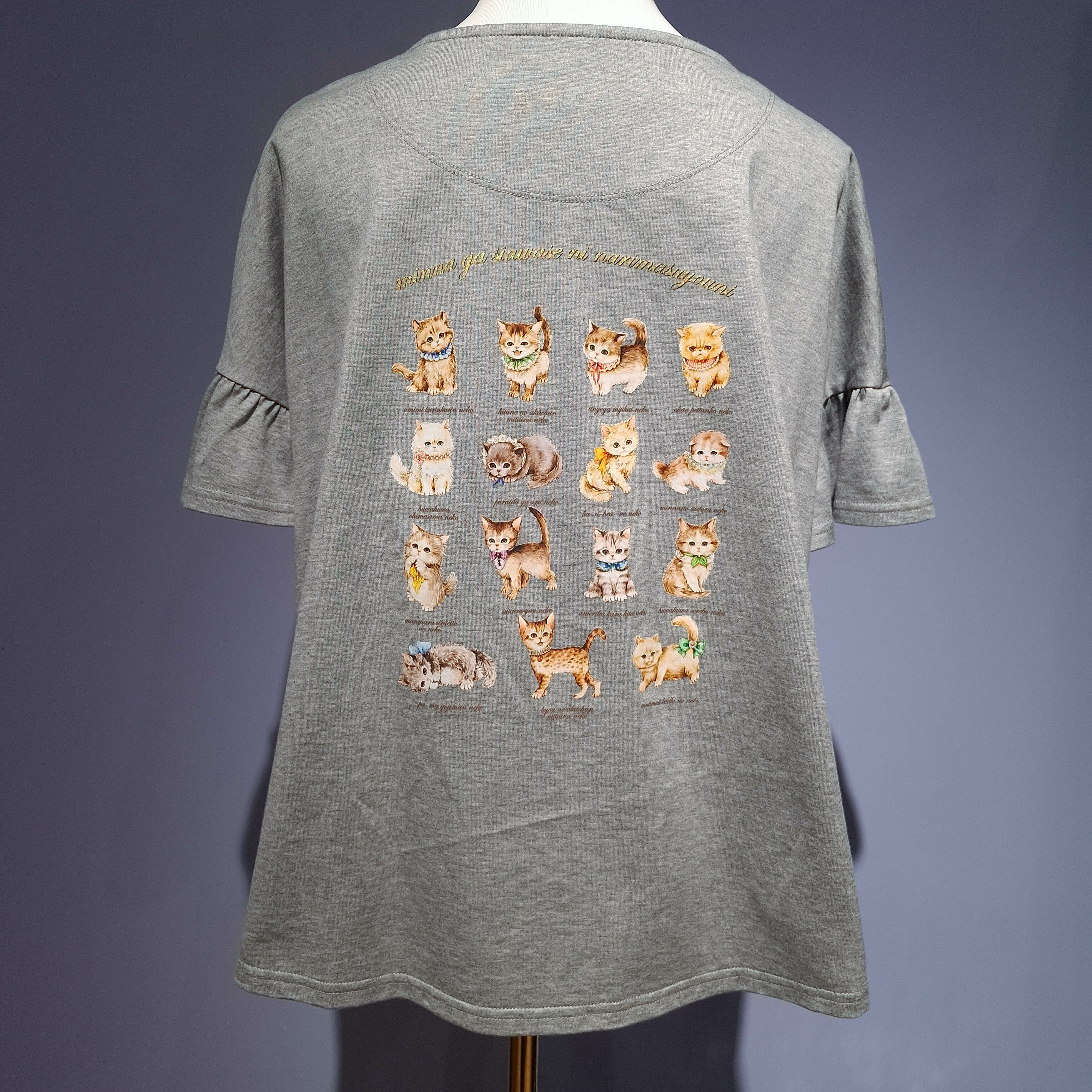 yukiemon [日本製] 小貓圖鑑 灰色T恤