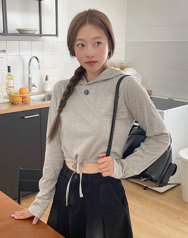 muahmuah - LOGO STITCH STRING HOOD LONG SLEEVE (GREY)