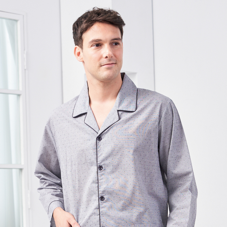 GOLDDEER金鹿 - 紳士潮格薄款100%純棉國民領長袖睡衣-【M4404】