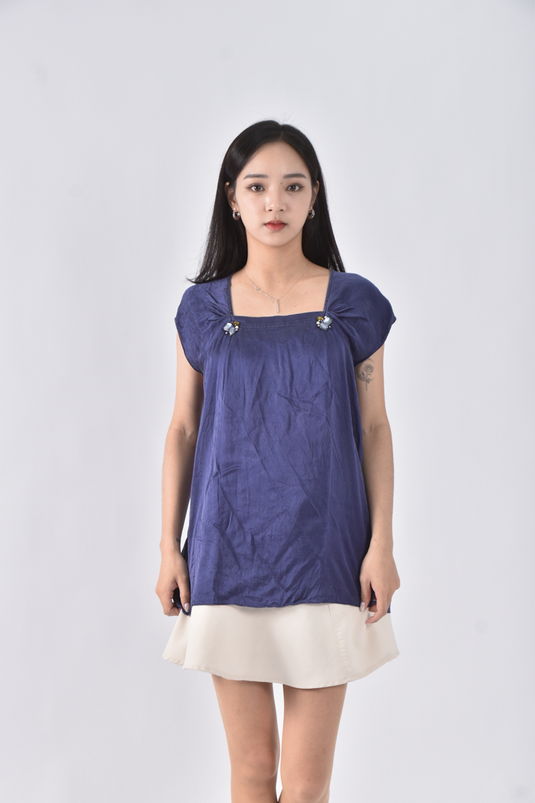 二拾衫-(M) ashley tsai後綁帶藍色短袖上衣二手衣｜30日無條件退貨