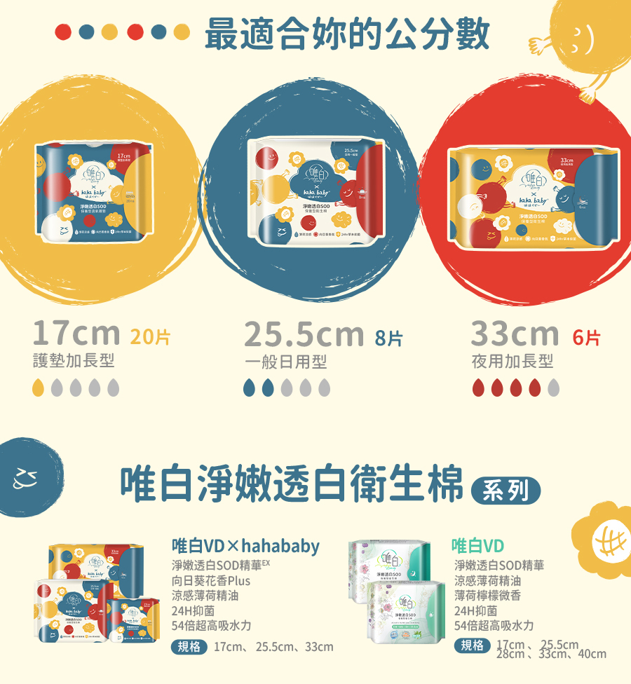 hahababy x 唯白 限定聯名｜臺灣製造保養型涼感衛生棉｜ 16包組
