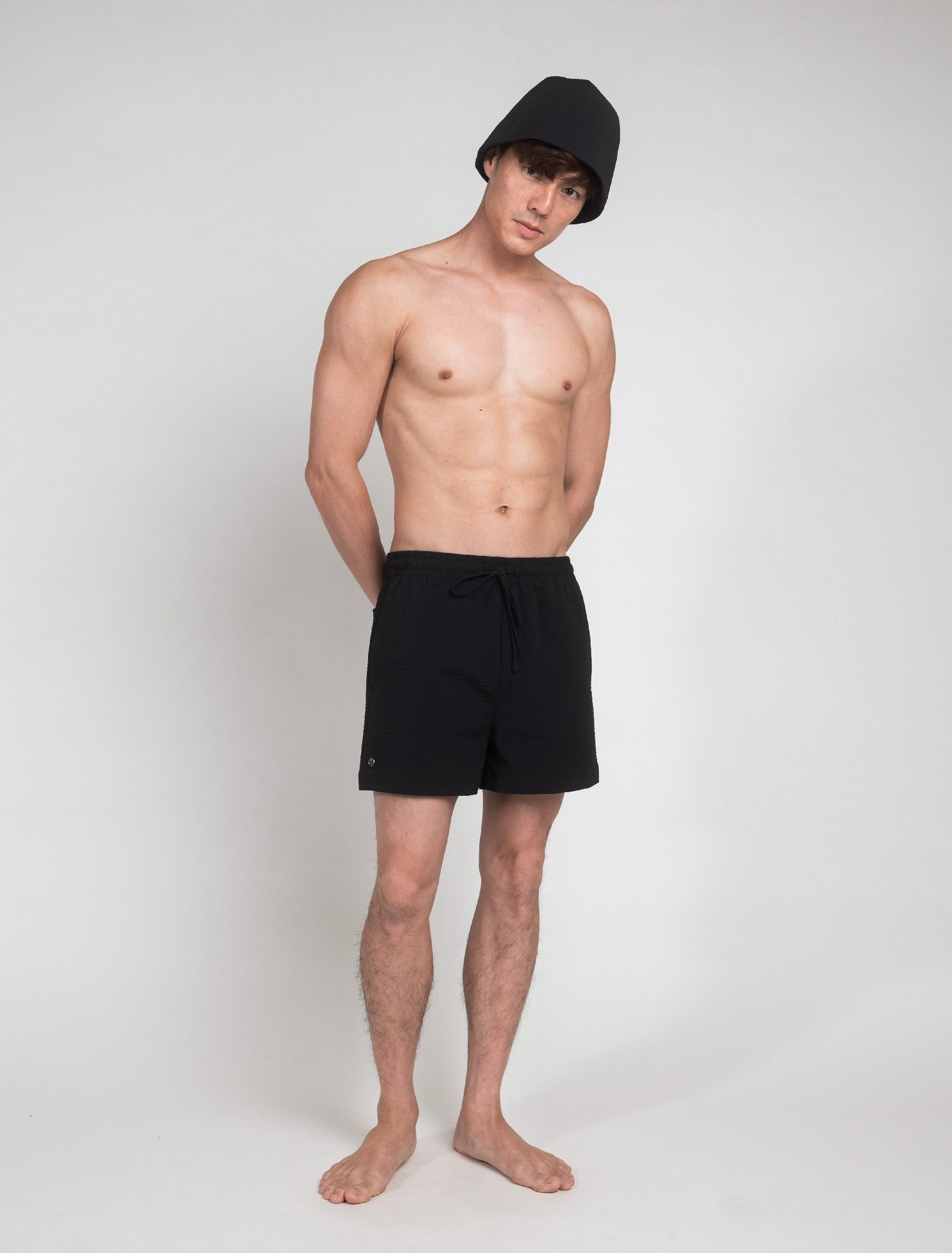 Black 經典黑 / 男款泡泡紗 度假短褲｜TIMU AQUA