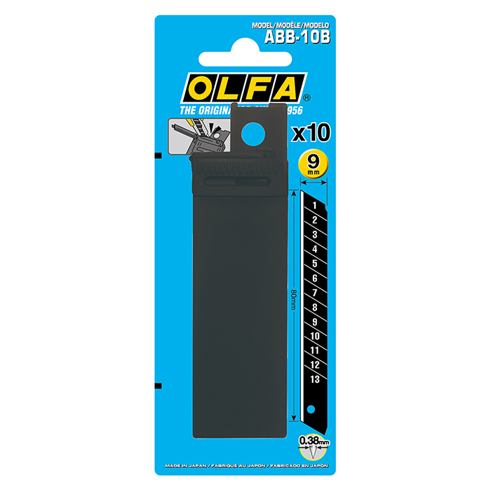 OLFA ABB-10B 9mm 超銳黑刃 10片裝 (Godhand 膠板剪專用替換刀片)