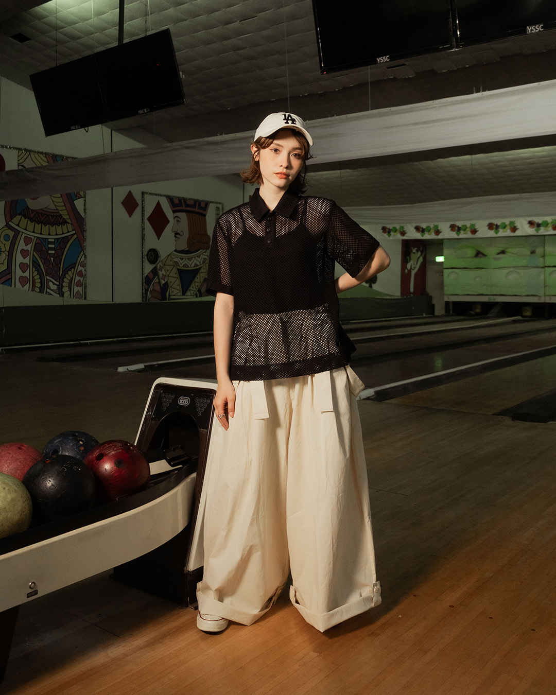 Open-knit polo shirt - BLACK