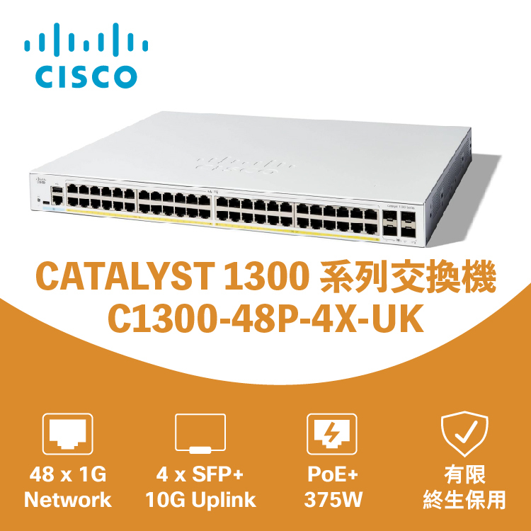 Cisco Catalyst 1300-48P-4X-UK 網絡交換機