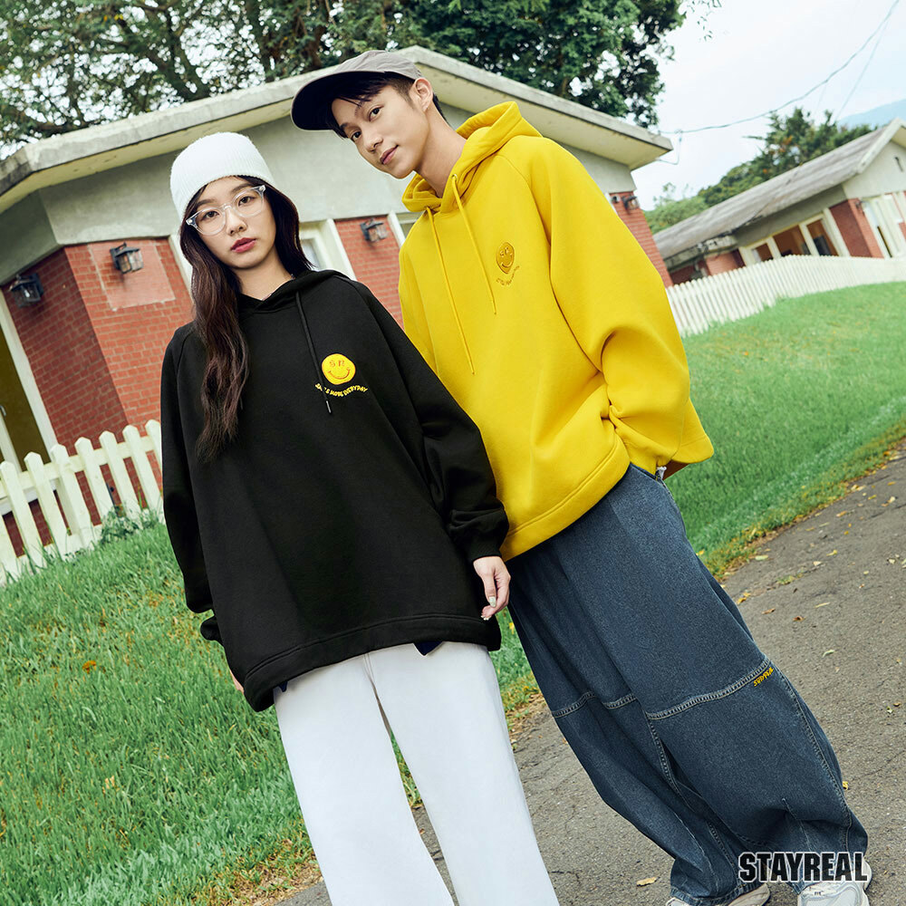 STAYREAL SMILE笑臉拉克蘭袖連帽T