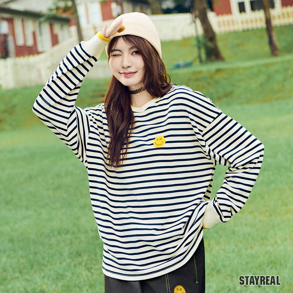 STAYREAL SMILE笑臉條紋長T
