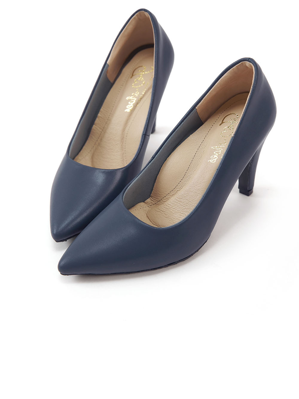 FM SHOES 素面尖頭細跟高跟鞋 深藍
