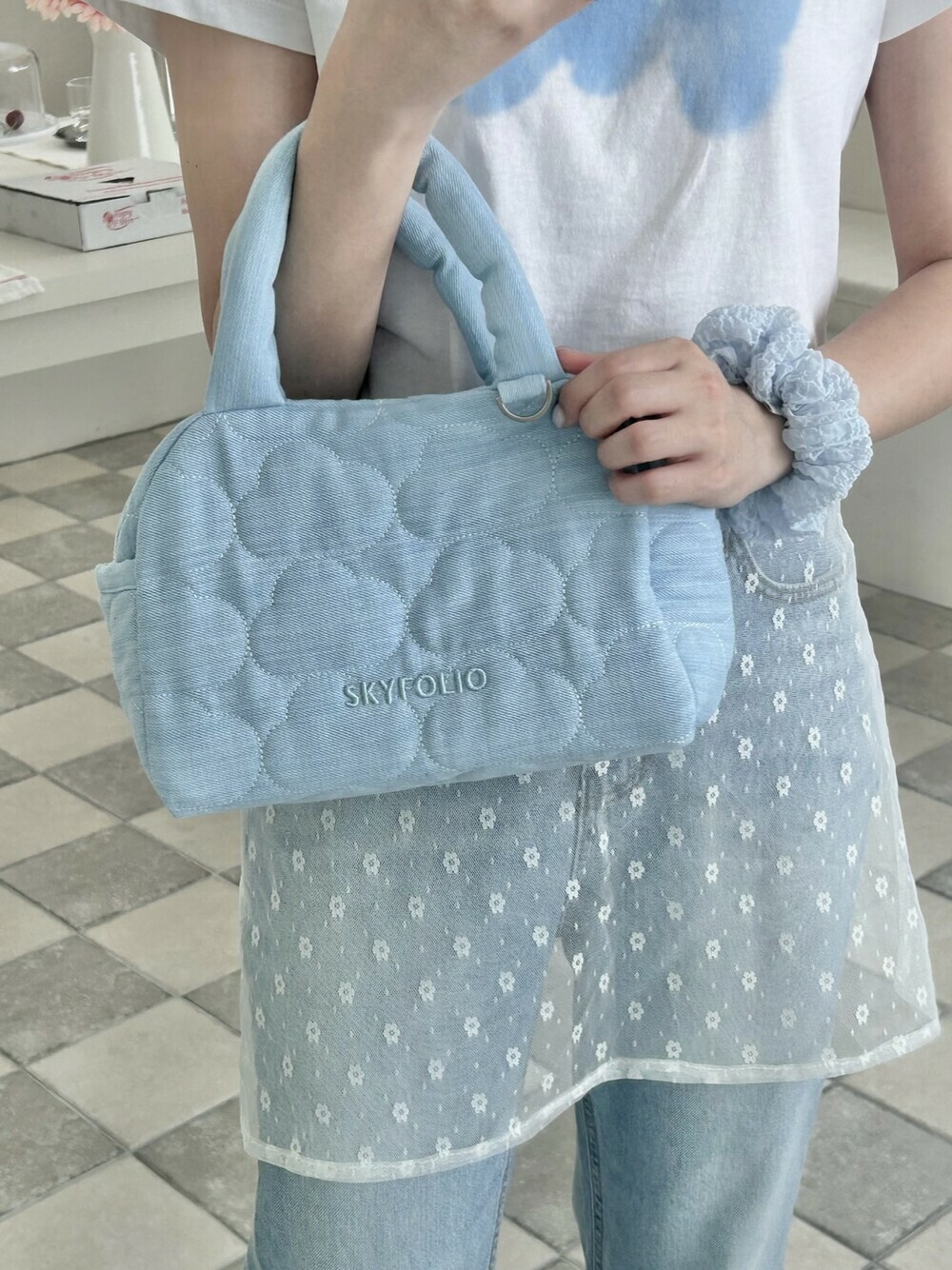 SKYFOLIO Light Blue Cloud Quilting Bag 雲朵圖案絎縫手袋 (淺牛仔藍色)