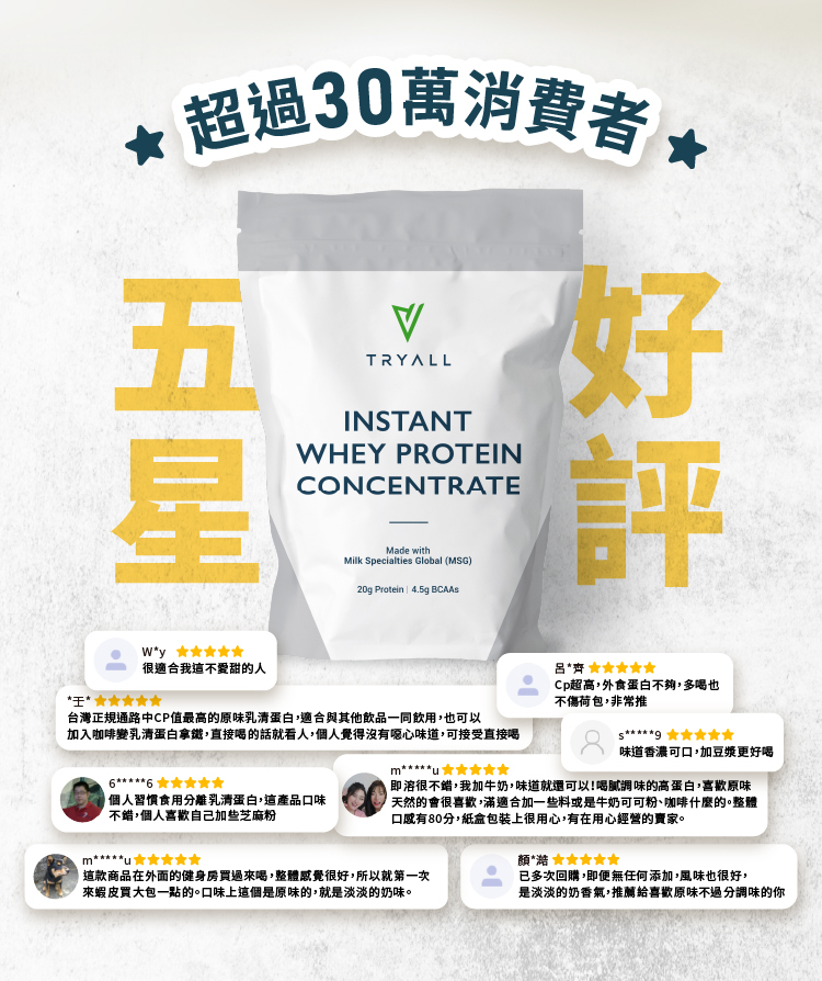 Tryall | 無添加濃縮乳清蛋白-MSG (1000g)