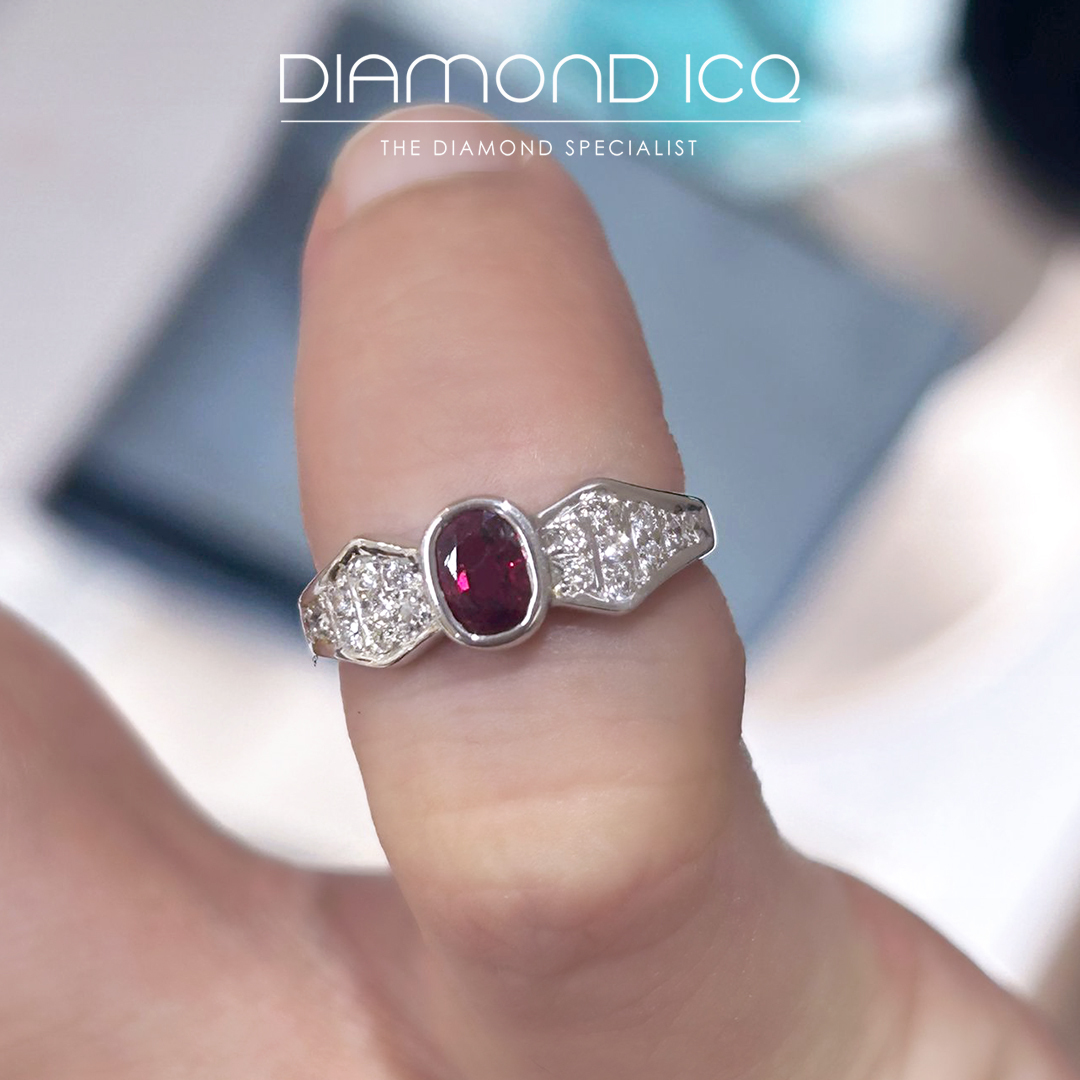 0.58ctw Oval Ruby and Diamonds Ring in 14K White Gold