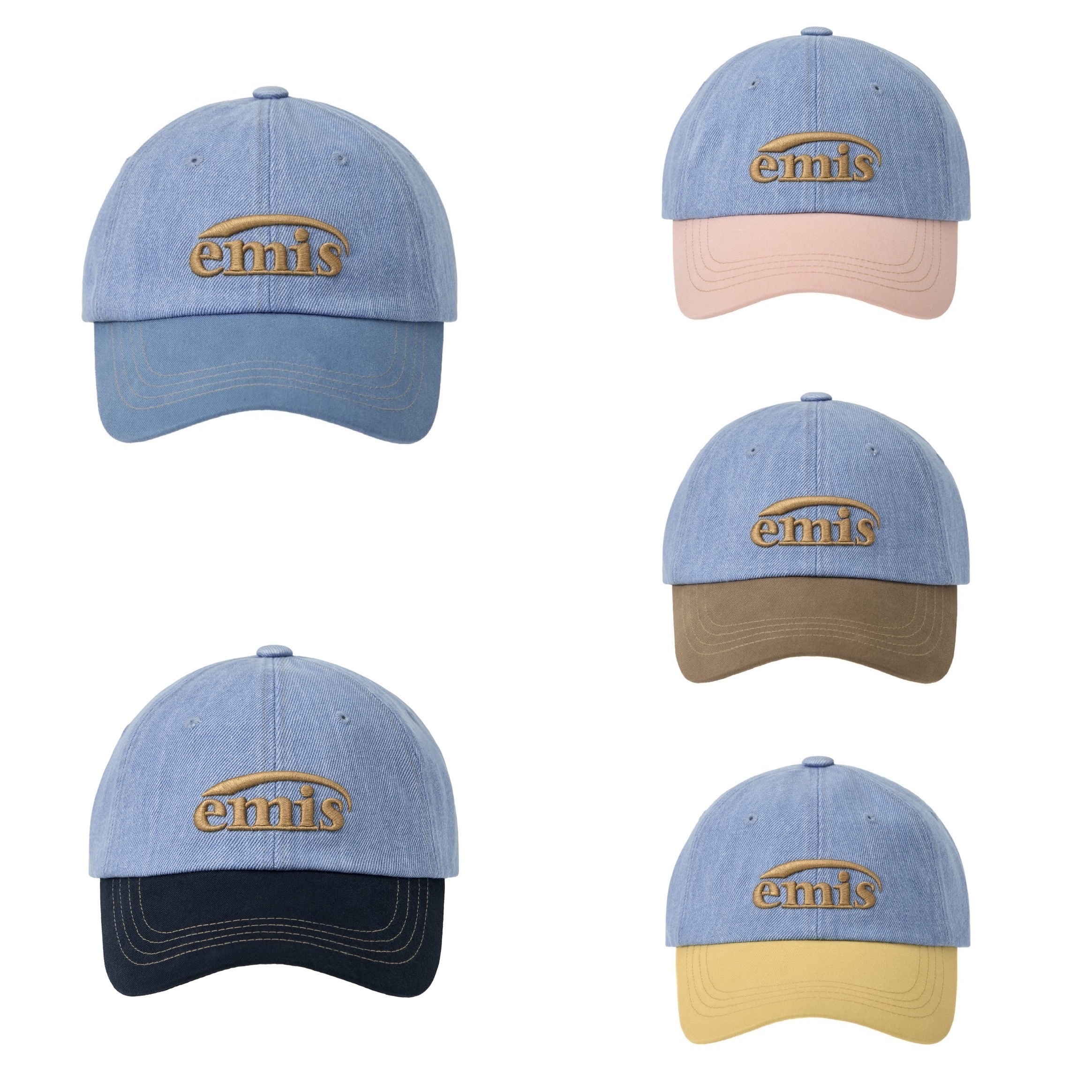 emis Washed Denim Ball Cap - Light Blue Denim（5 colors）