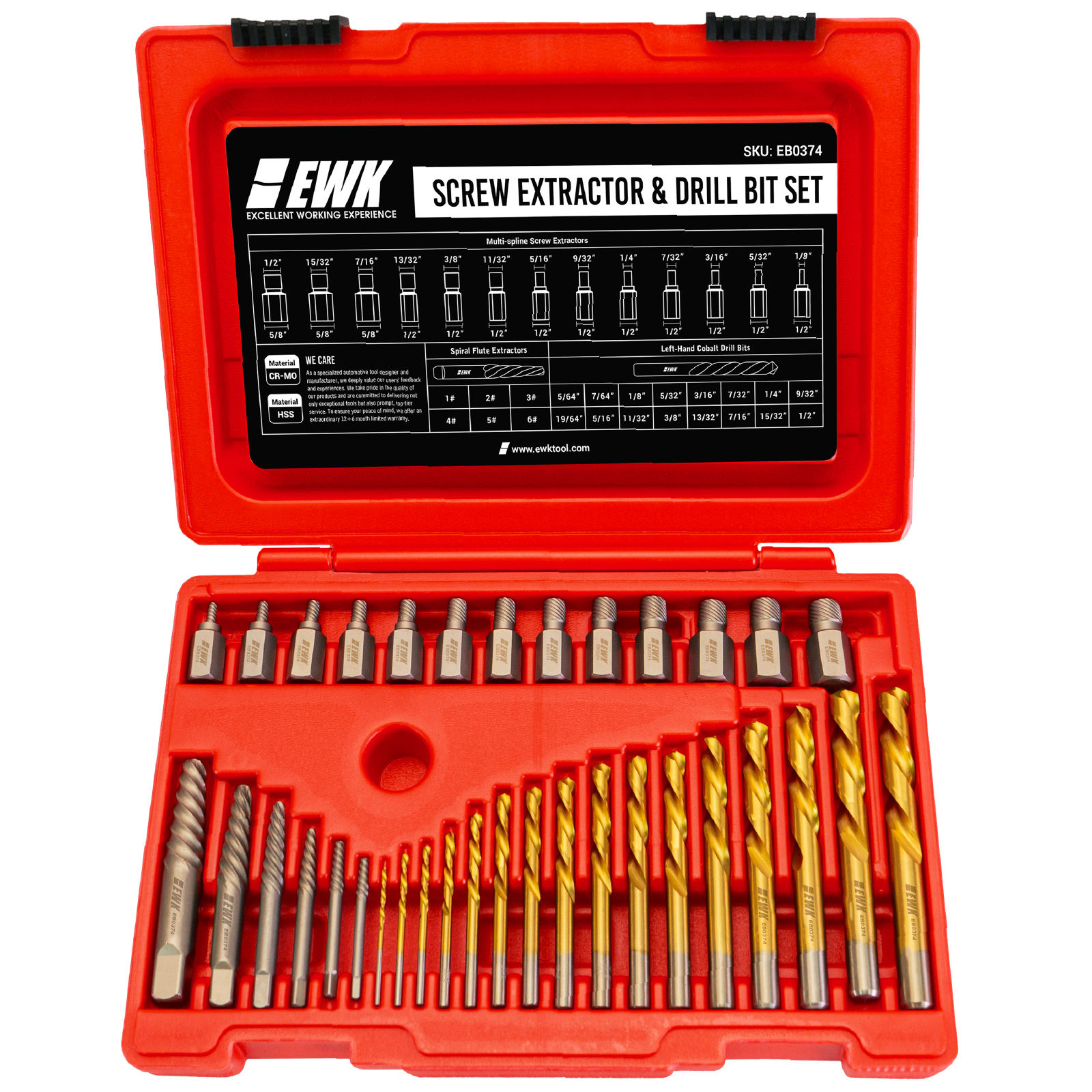 35 Pcs Screw Extractor with Left Hand Drill Bit | EWK