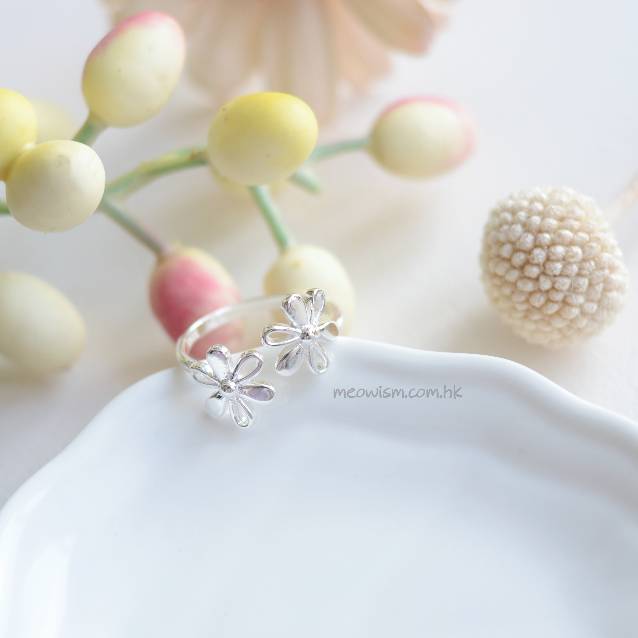 韓國925純銀雙花戒指