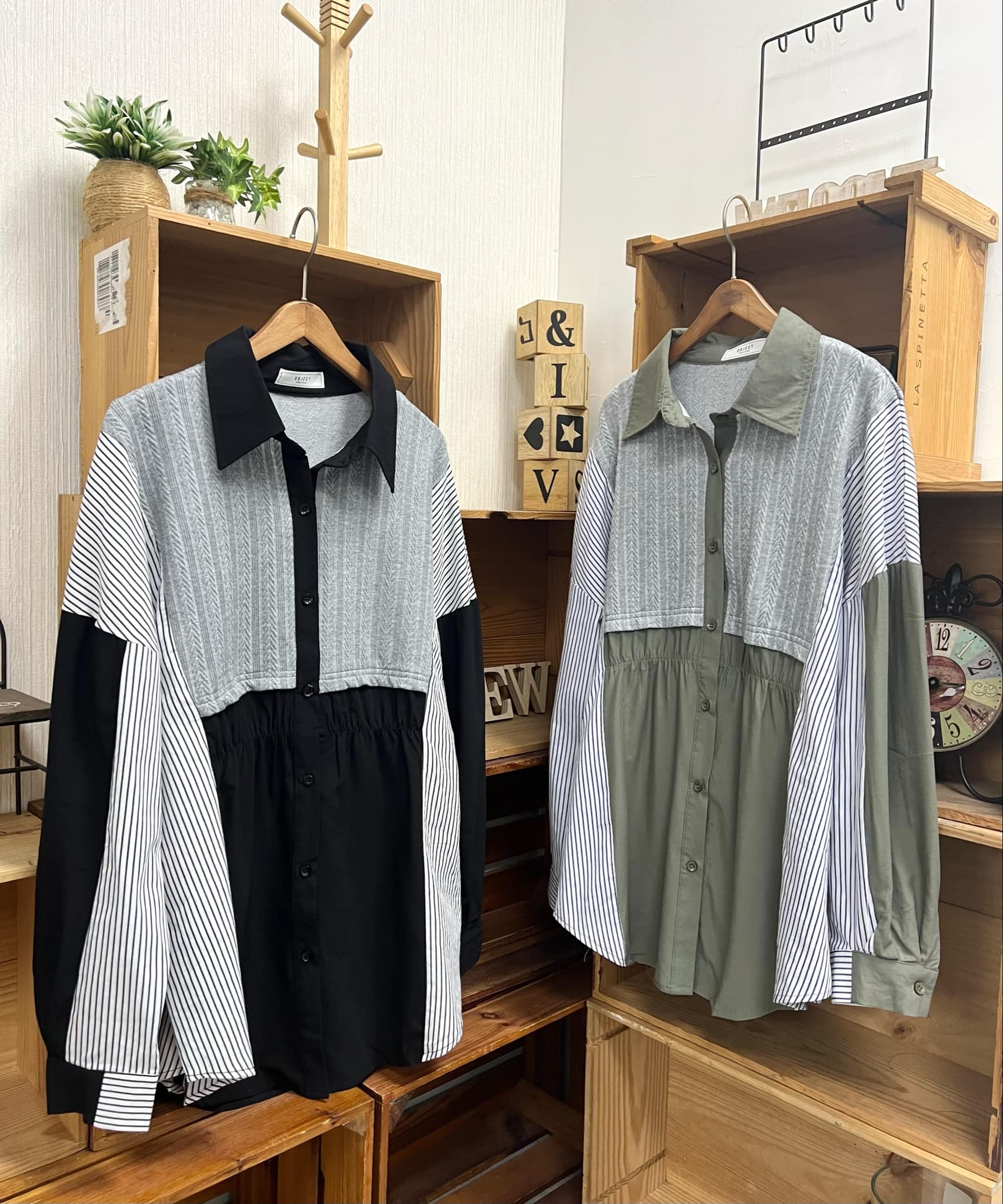 [ 韓國直送 ] OB09 TWIST KNIT STRIPE SHIRT TOP