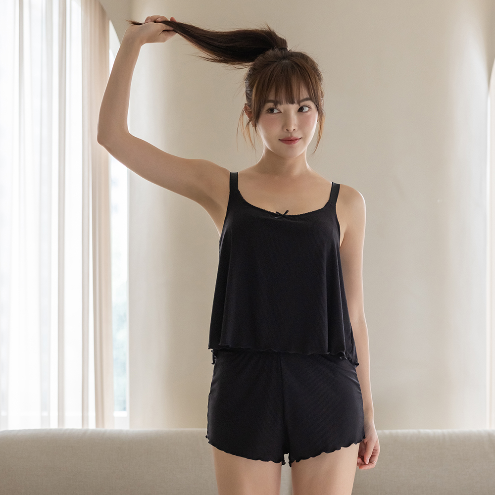 【BoBo Sis · Night Bra】Double C Ribbed Jersey Ruffle Hem