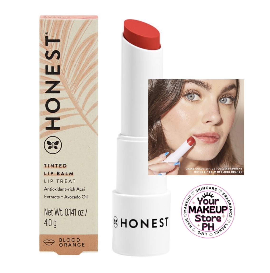 HONEST BEAUTY Tinted Lip Balm 0.141 oz./ 4.0 g in BLOOD