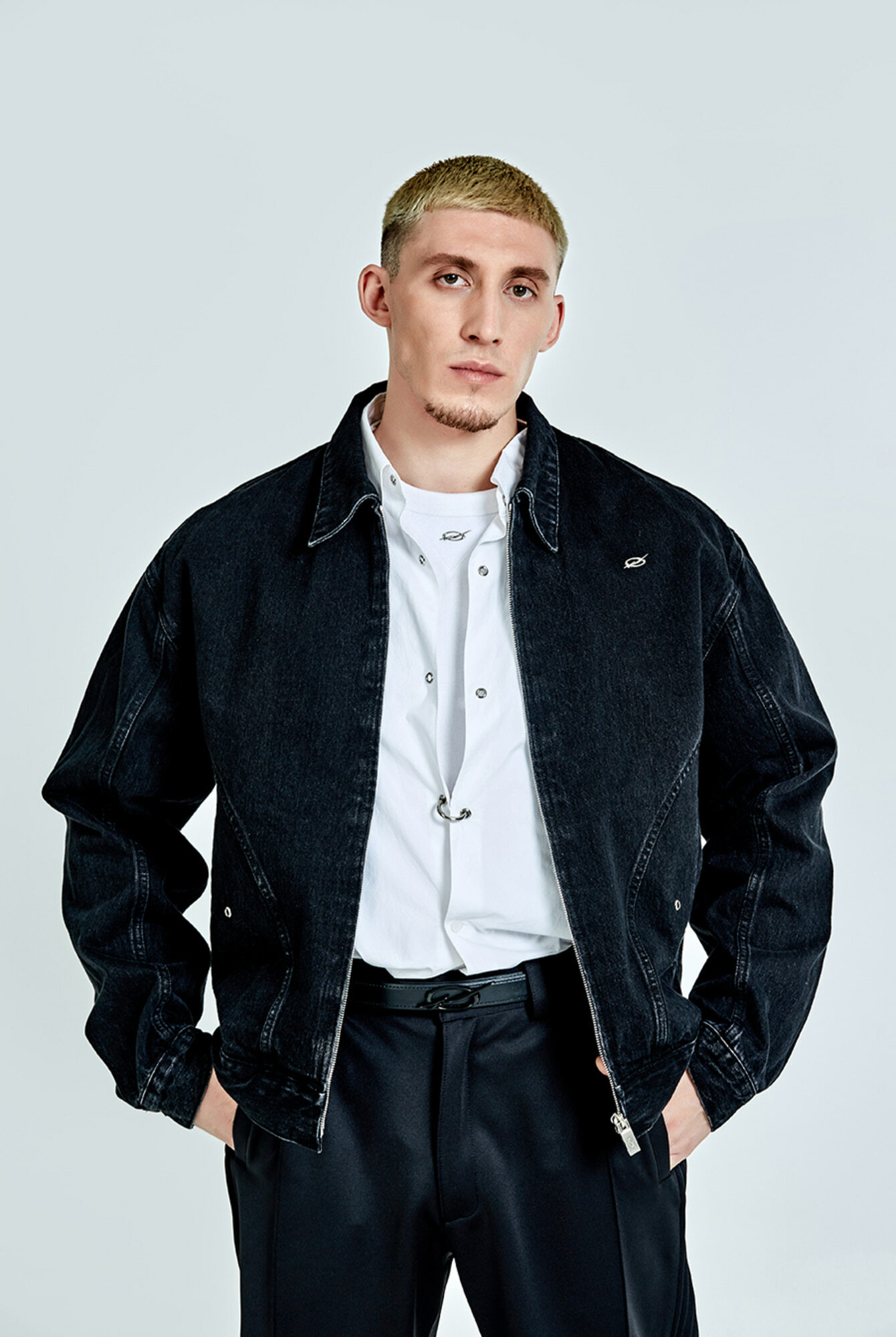 Bulky zipper denim Jacket - Deep blue